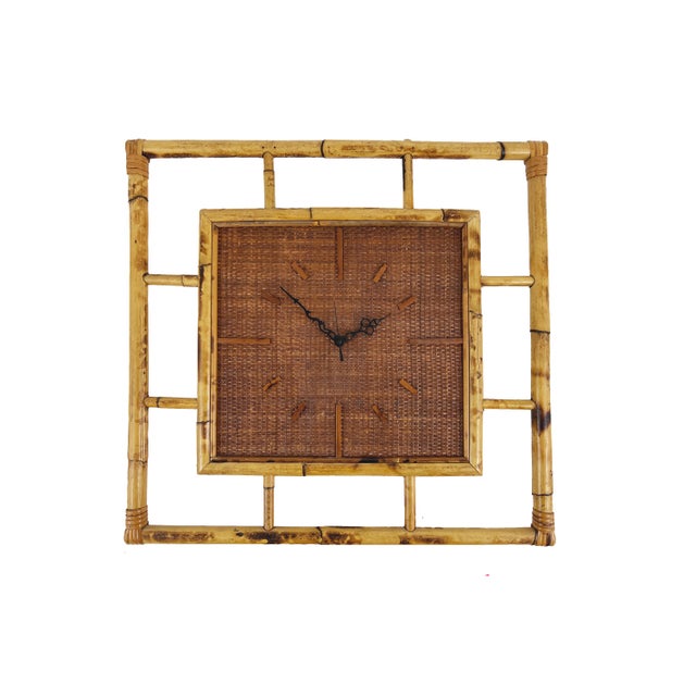 Vintage 1970s Large Geometric Bamboo Clock | Chairish