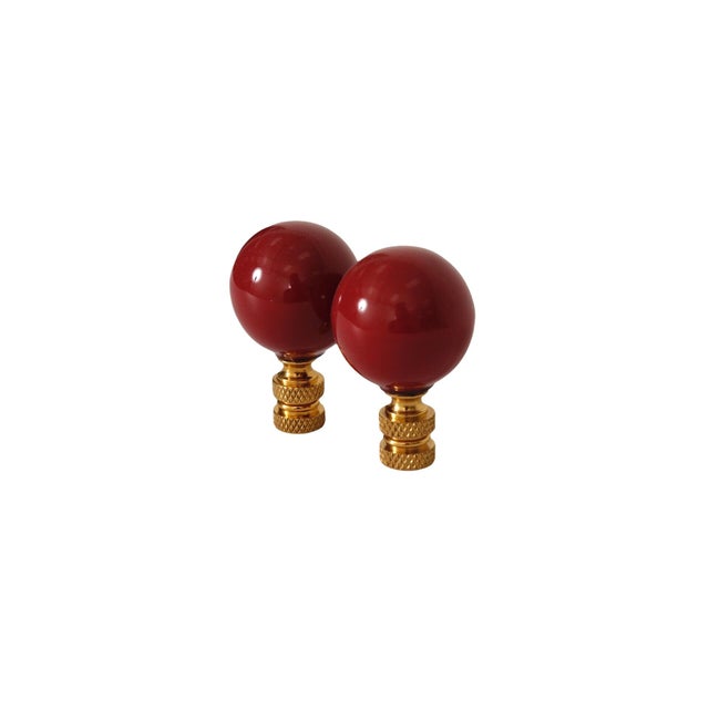 Red Porcelain Ball Lamp Finials - a Pair | Chairish