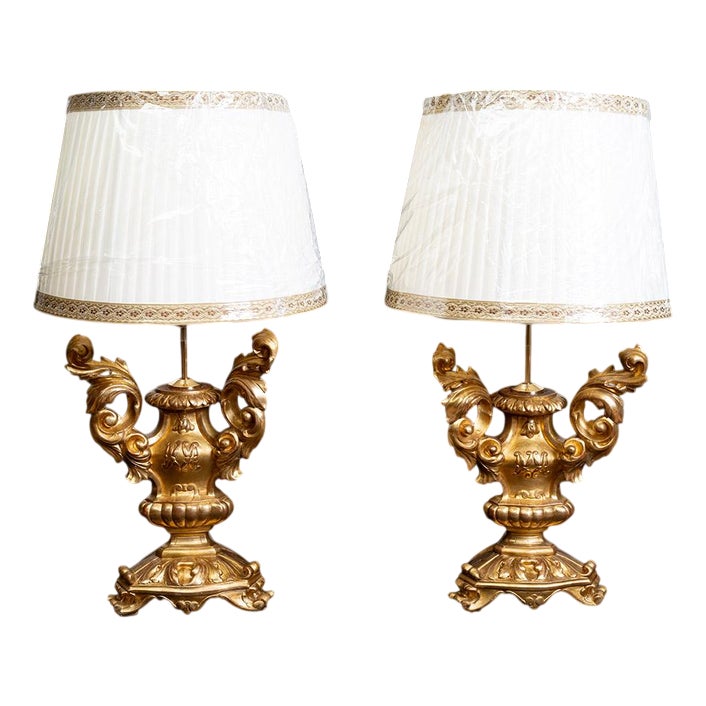Antique Louis XV Lamps in Gilded and Carved Wood, Naples, 18th Century ...