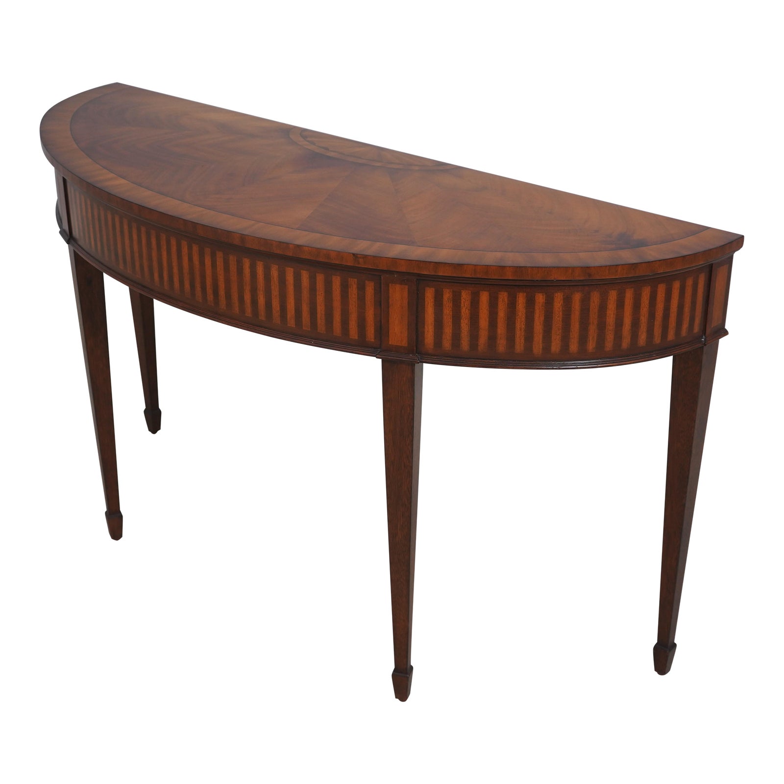 Ethan Allen Inlaid Mahogany Demilune Console Table | Chairish