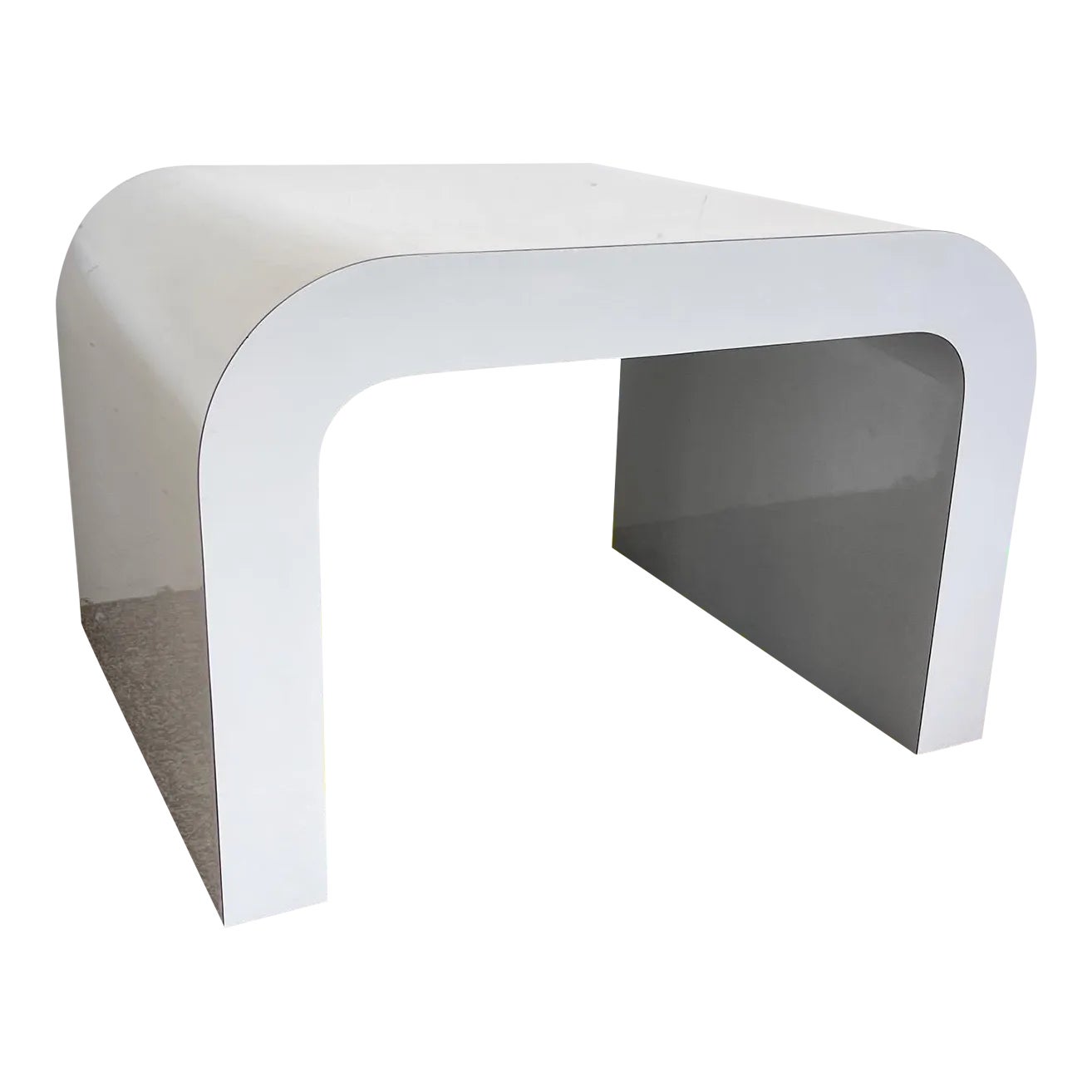 Postmodern Grey Lacquer Laminate Waterfall Side Table | Chairish