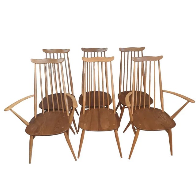 Vintage Dining Chairs and Carver Chairs in Light Elm from Ercol Goldsmith Set of 6 Chairish