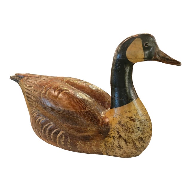1960s Canadian Hand-Carved Goose Decoy With Glass Eyes | Chairish
