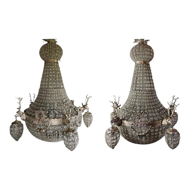 Vintage French Louis XVI Rococo Chandeliers With Silver Deer Heads - a ...