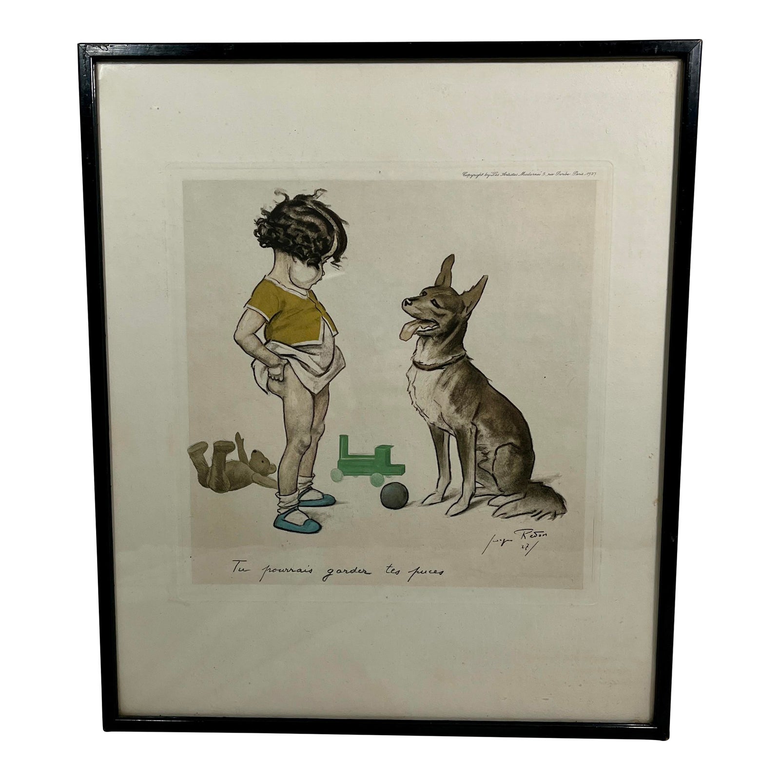Vintage Georges Redon Framed “Tu Pourrais Garder Tes Puces”(You Can ...