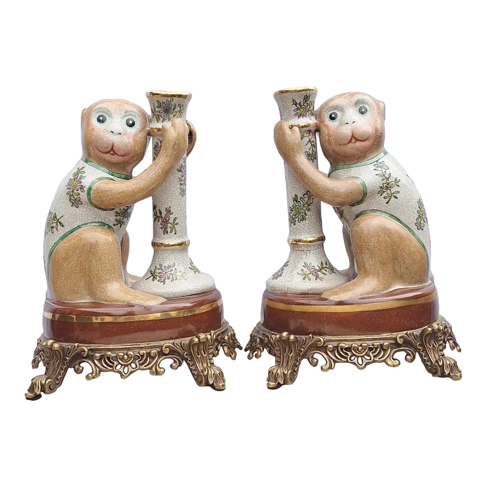 Vintage Singerie Motif Monkey Candle Holders - a Pair | Chairish