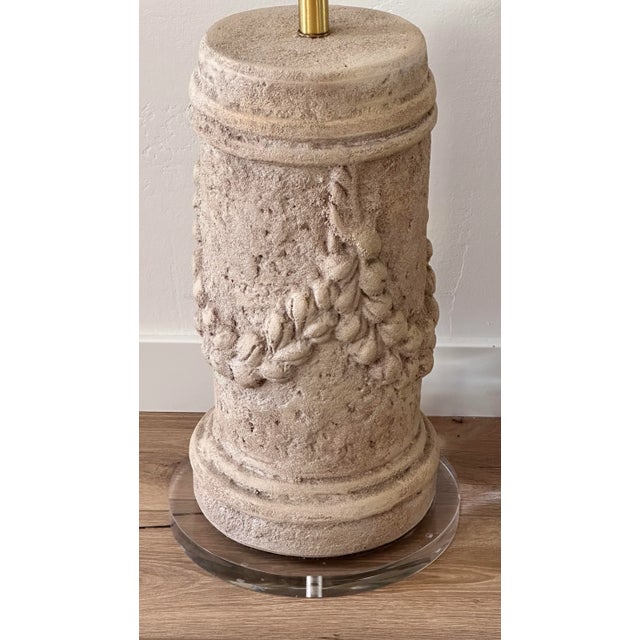 Stone Architectural Column Lamps With Lucite Base | Chairish