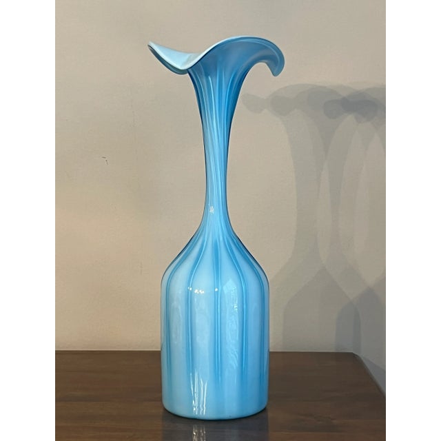 Vintage Hand Blown Italian Attr Murano Tall Blue Glass Vase Chairish