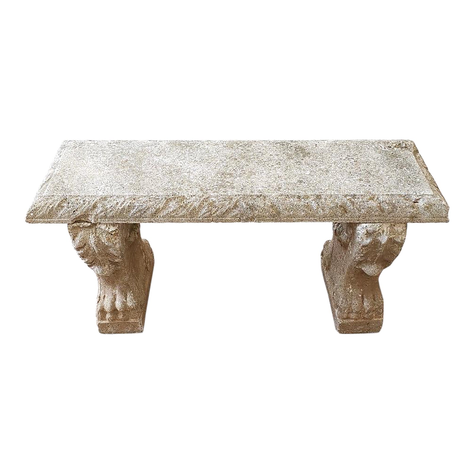 Antique Cast Stone Bench With Acanthus and Paw Motif | Chairish