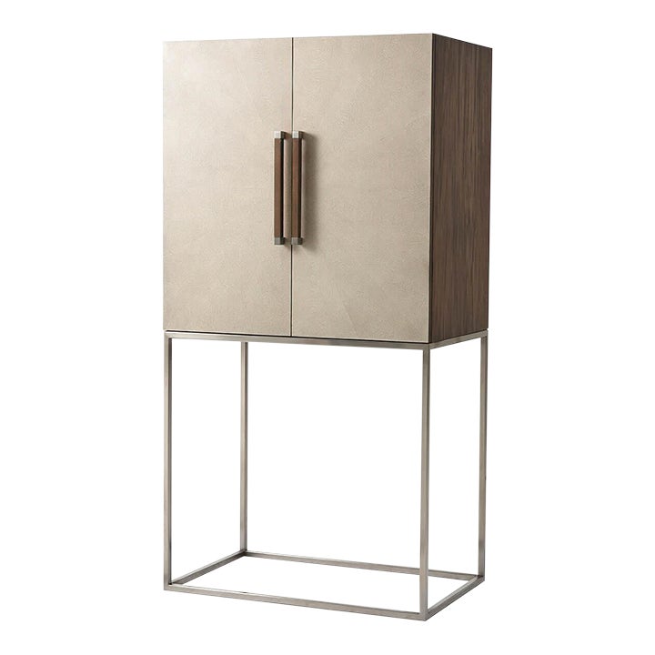 Mid Century Leather Wrapped Bar Cabinet | Chairish