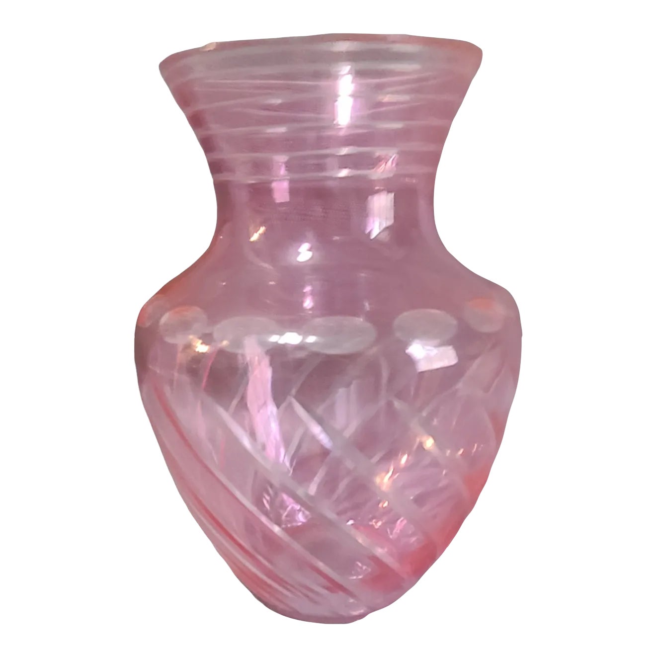 Vintage Czech Bohemian Cut to Clear Pink Glass Vase | Chairish