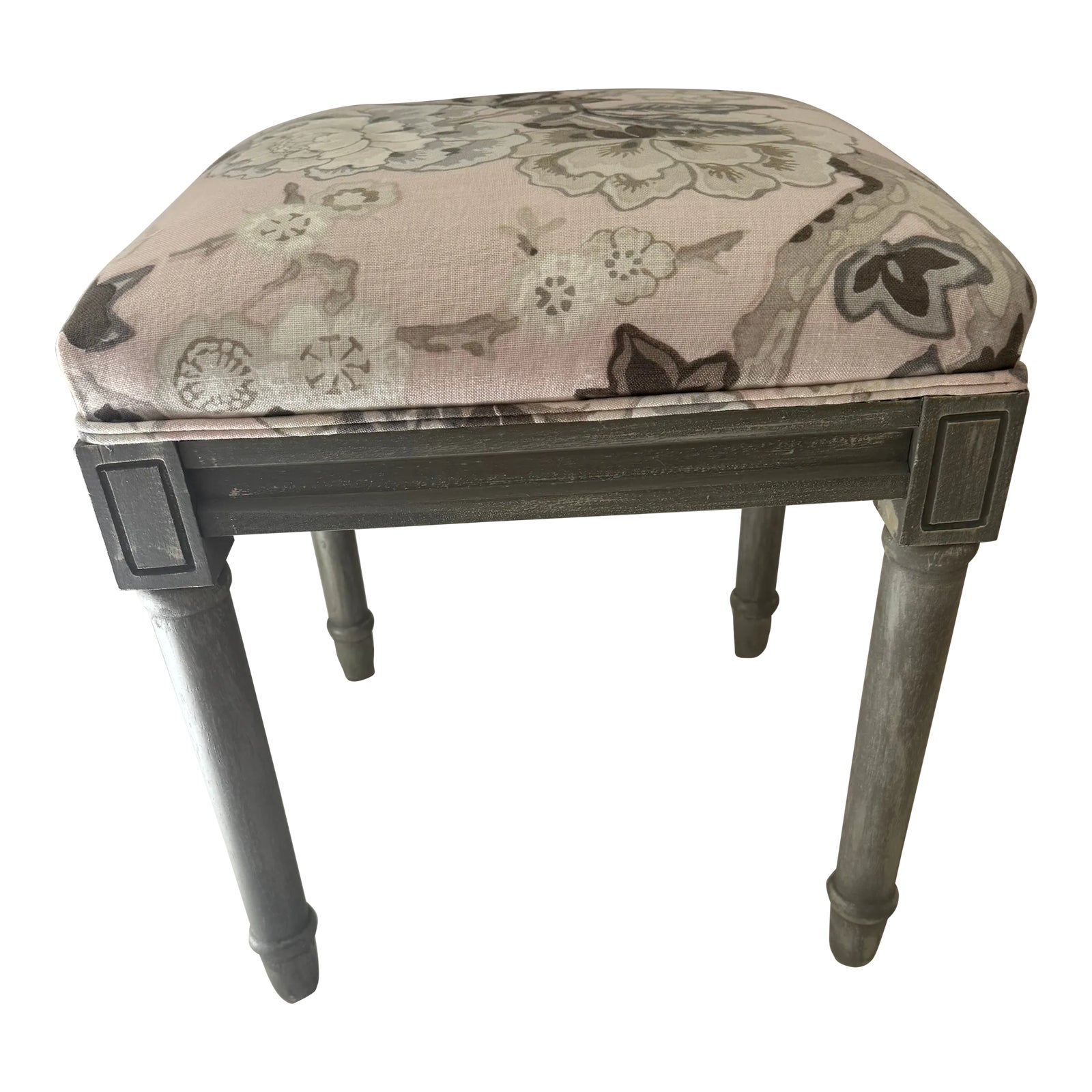 Upholstered Accent Vanity Stool Seat in Schumacher Bermuda Blossom ...