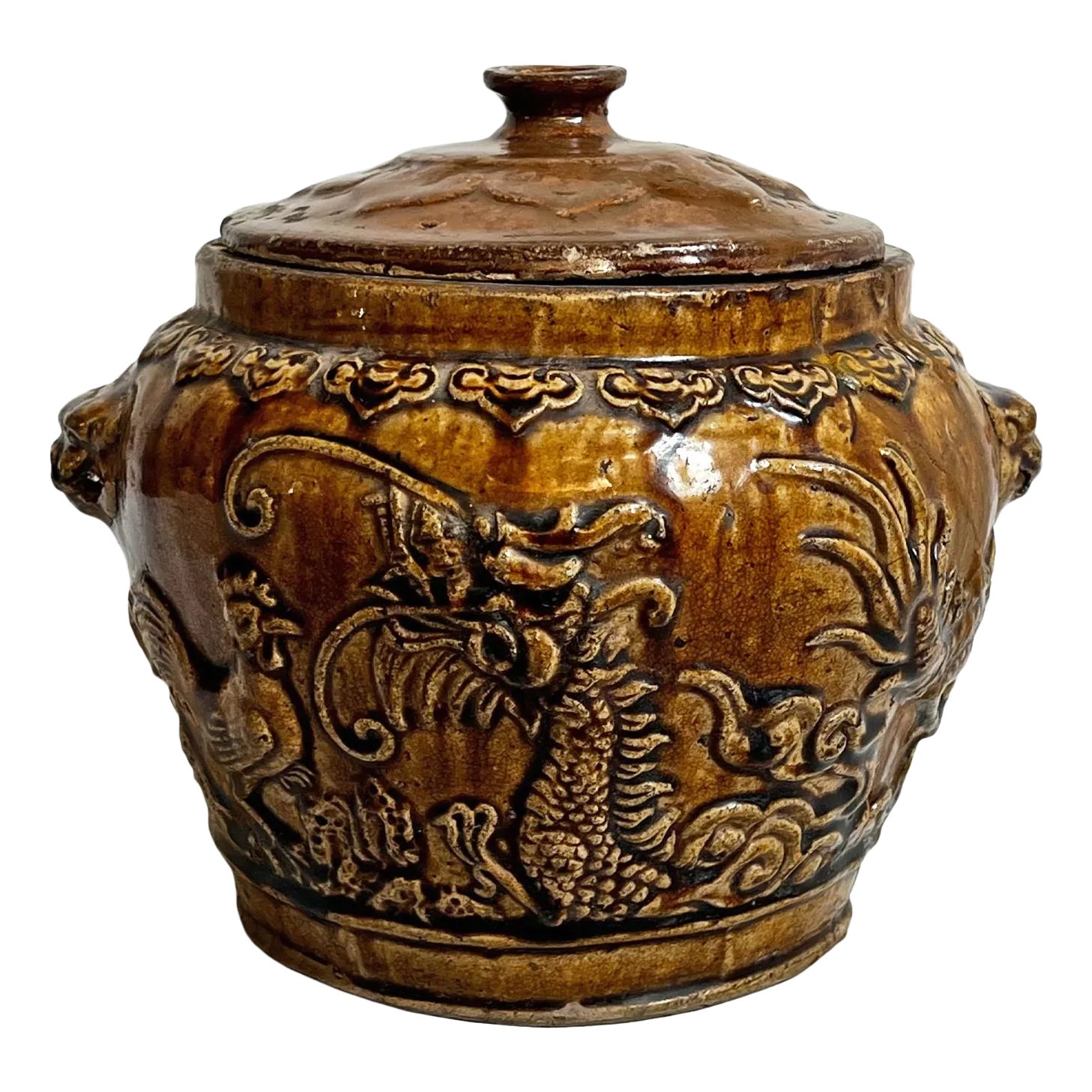 Antique Amber Chinese Ceramic Pot With Lid | Chairish