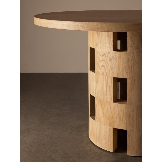 Vivi Checkered Oak Pedestal Dining Table | Chairish