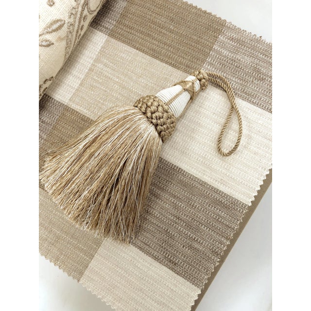 Tan and White Key Tassel With Looped Ruche Trim | Chairish