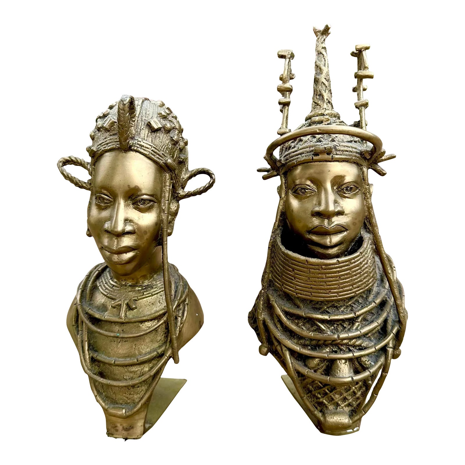 1914 Magnificent Benin Oba and His Queen Cast Bronzes, Nigeria West ...