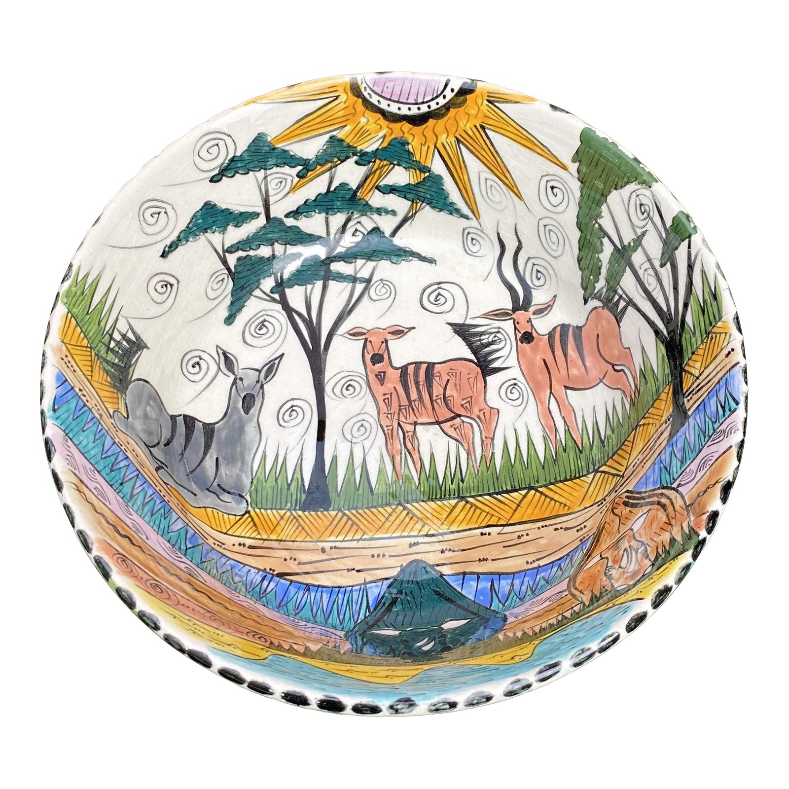 1970s Hand Painted Detailed Bowl | Chairish