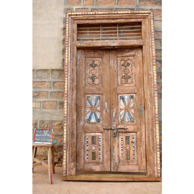 Antique Rustic Indian Carved Teak Door | Chairish