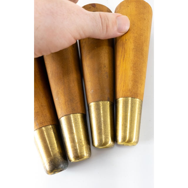 Mid-Century Modern Set of 4 Wood and Brass Furniture Legs | Chairish