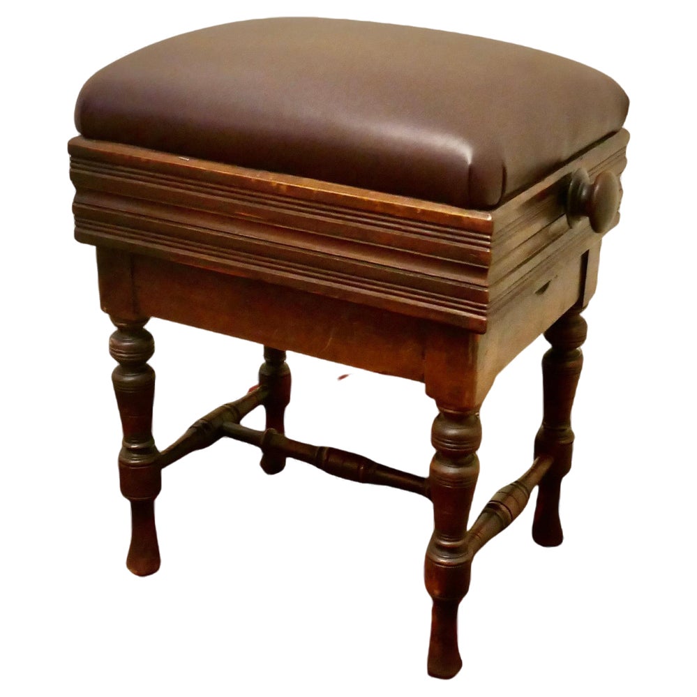 Victorian Leather Rising Piano Stool, 1890s | Chairish