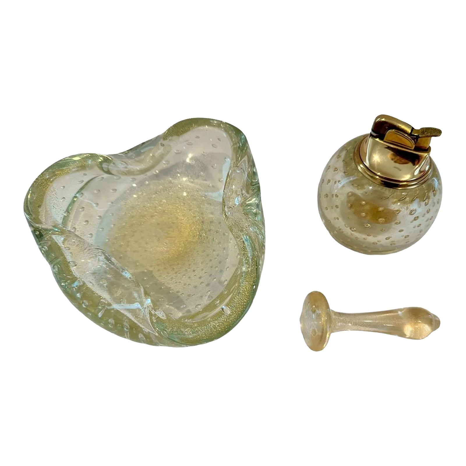 Mid-Century Modern Murano Art Glass Ashtray/Bowl, Snuffer & Table ...