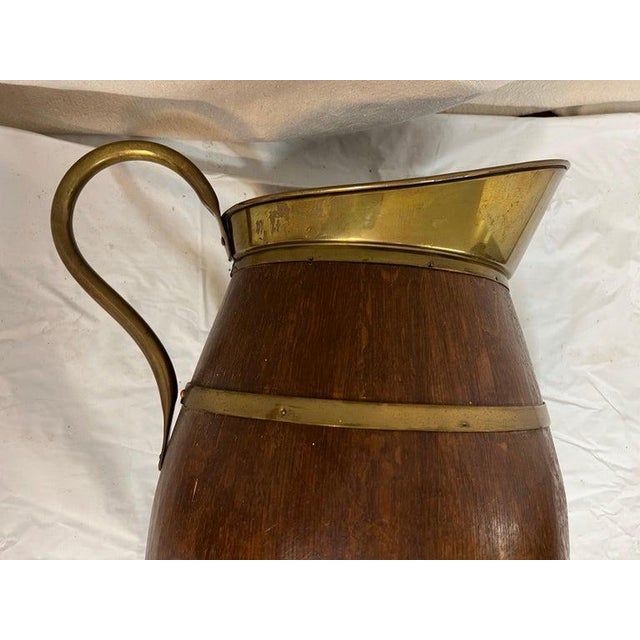 Large Antique Oak and Brass Barrel Pitcher or Umbrella Holder | Chairish