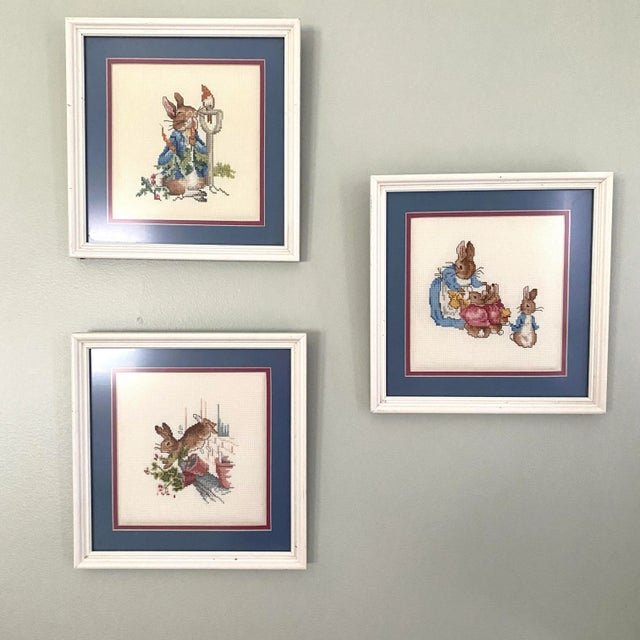 1980’s Framed Embroidered Peter Rabbit Needlepoint Nursery Art- Set of ...