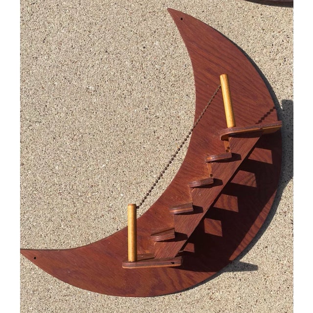 Vintage MCM Hand Made Crescent Moon Stair Step Wood Wall Shelf | Chairish