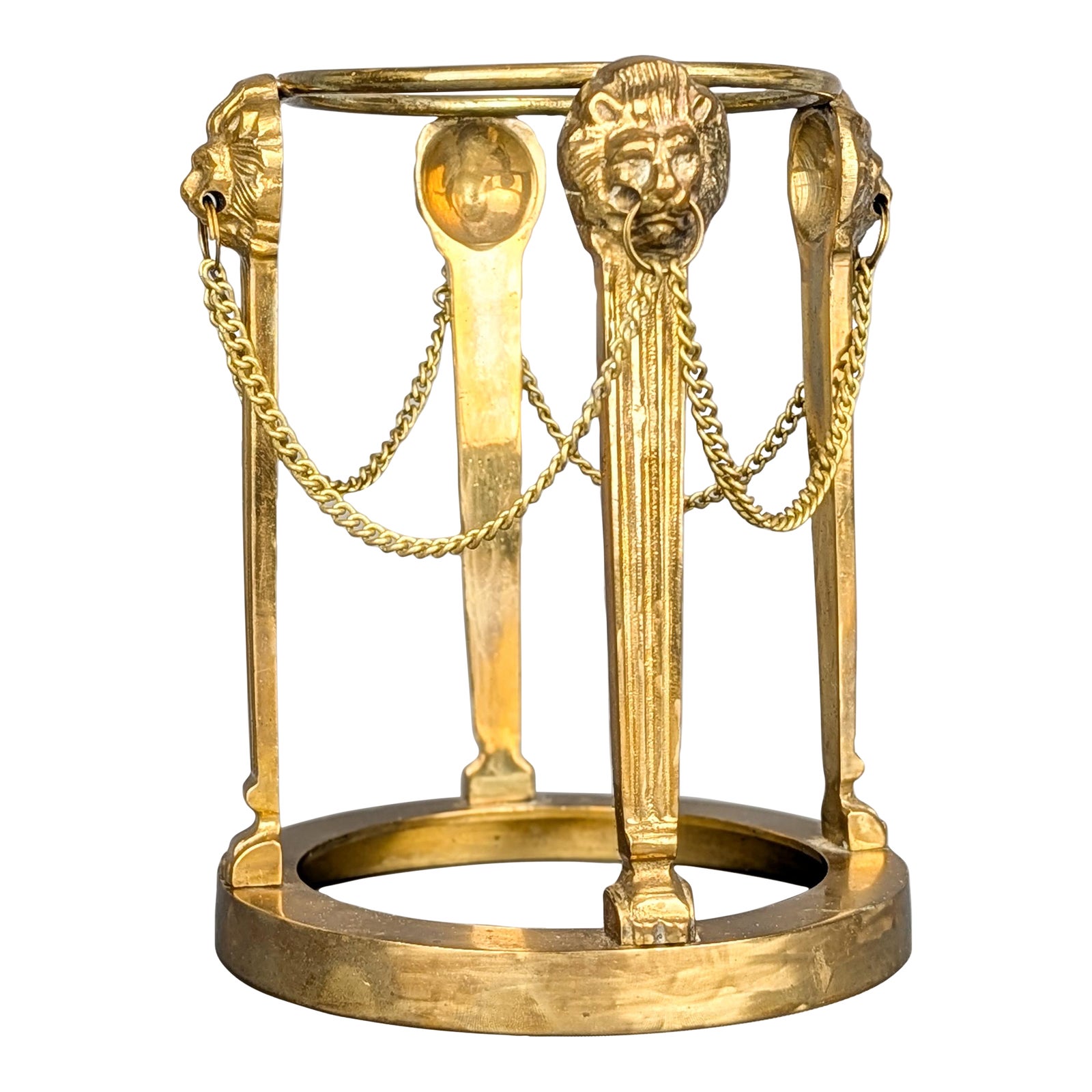 Large Vintage Ornate Brass Ball Display Stand Lion Heads With Rings and ...