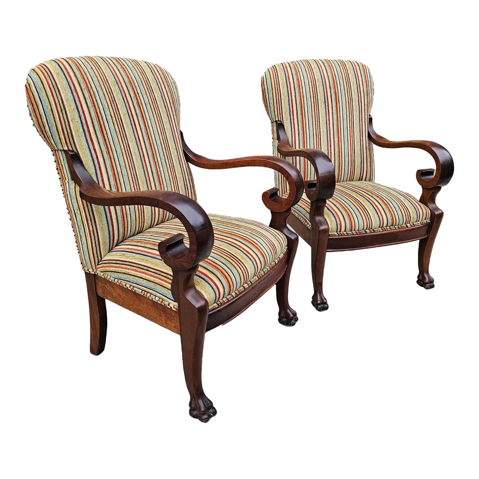 Late 19th Century Antique Carved Oak Throne Chairs- Set of 2 | Chairish