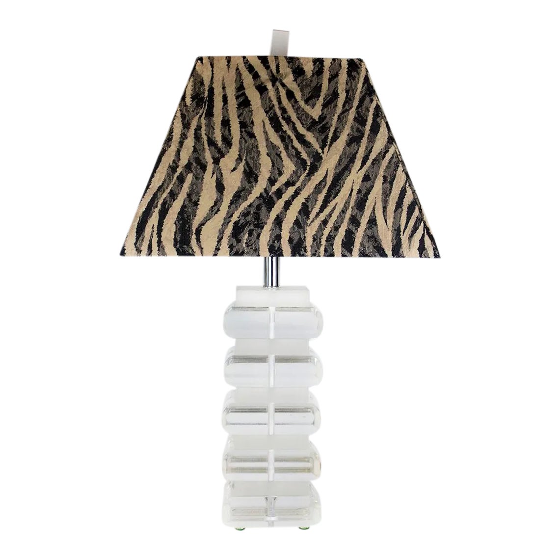 Stacked Lucite Lamp With Zebra Stripe Shade | Chairish