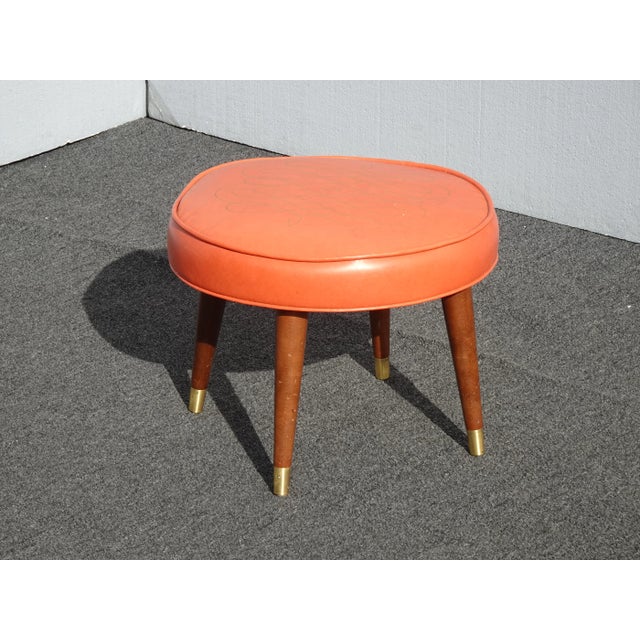Vintage Mid Century Modern Orange Footstool Bench W Peg Legs Stool ...