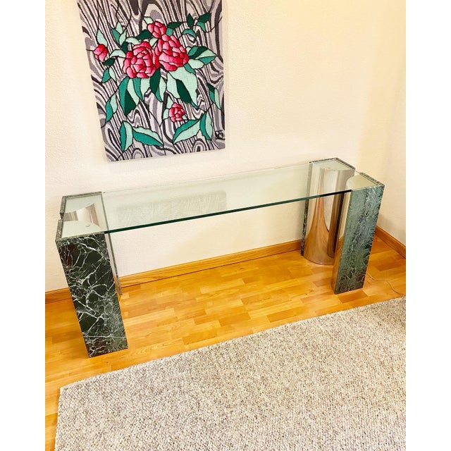 Modernist Green Marble + Chrome Console Table (After Leon Rosen for ...