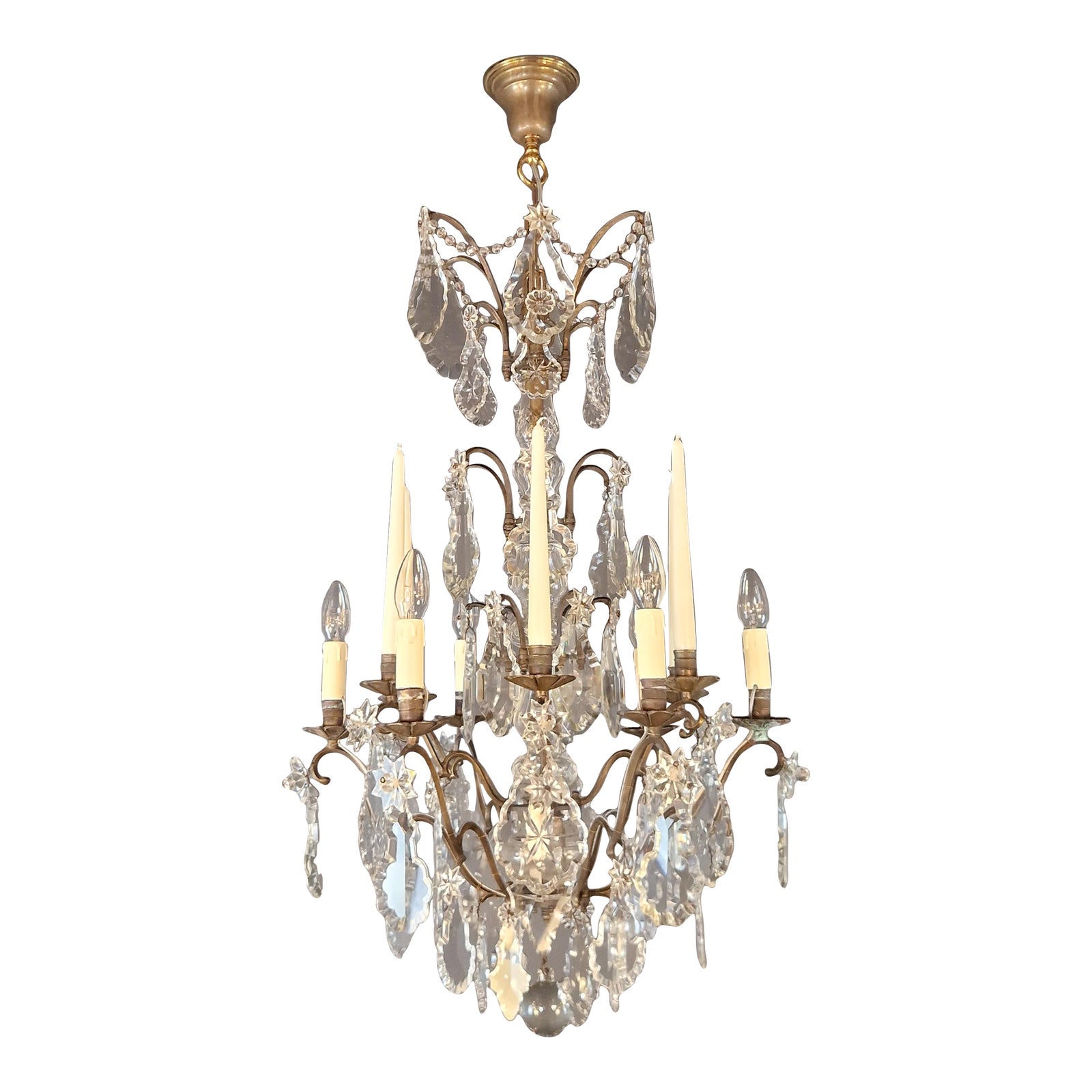 Late 19th Century French Antique Crystal Chandelier Brass Luster ...