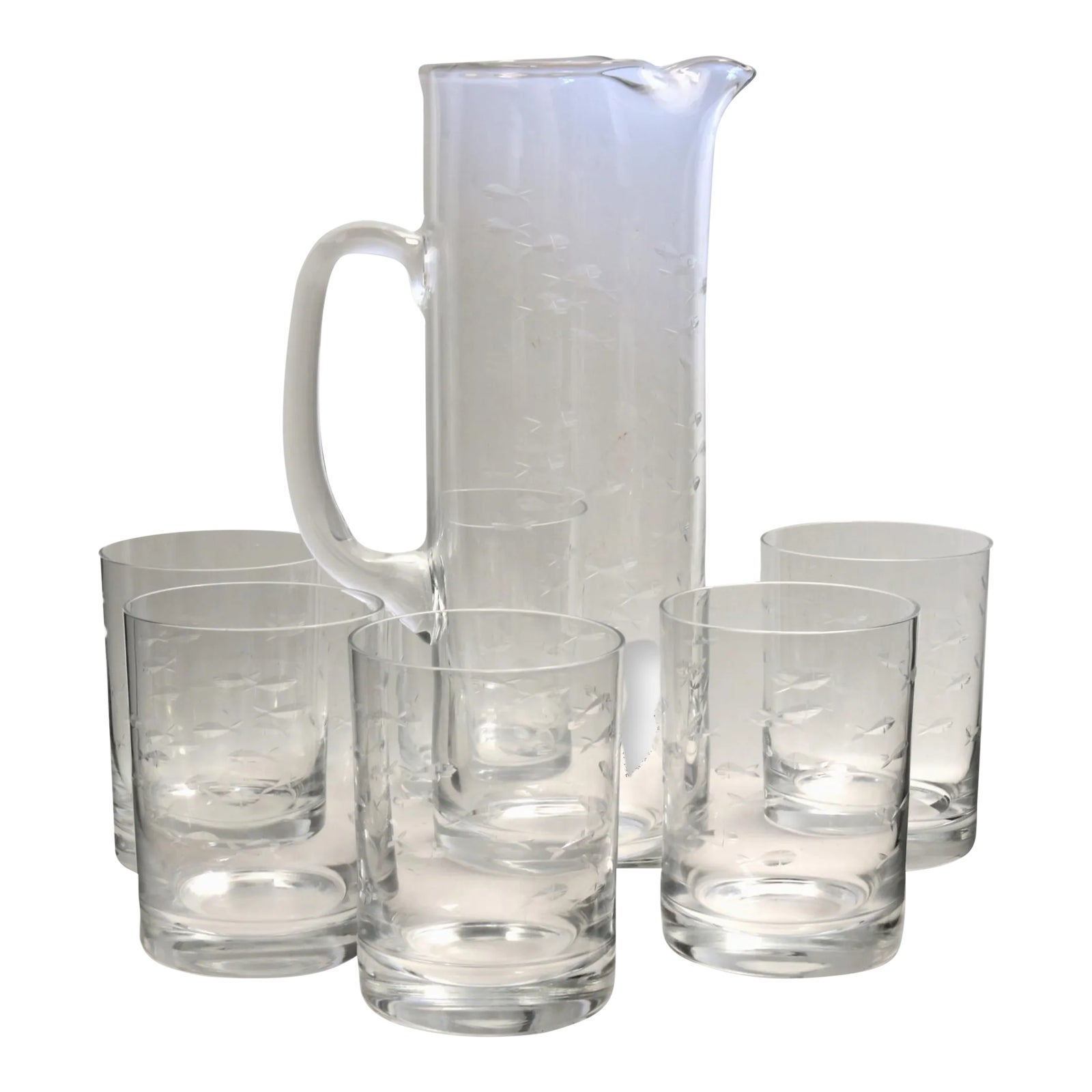 Vintage Fish Pitcher With Glasses, 7 Pieces | Chairish