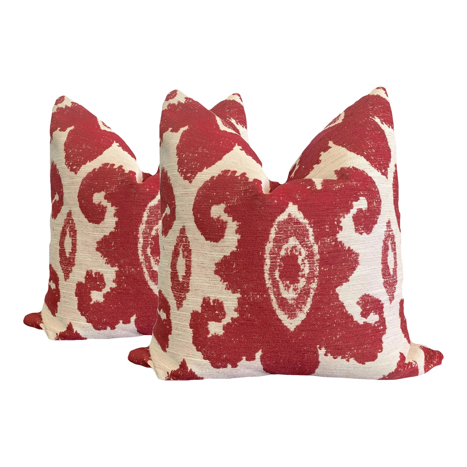 Red Medallion Chenille Pillows - a Pair | Chairish