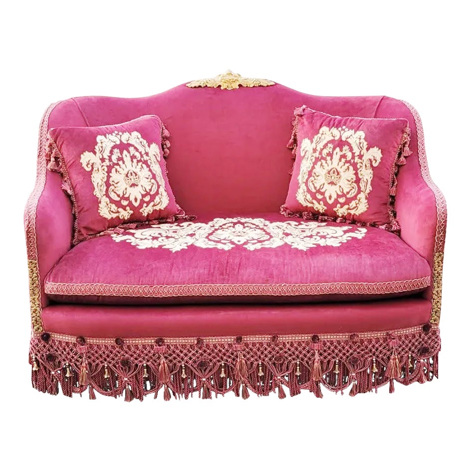 Elegant Burgundy Loveseat Embroidery Sofa | Chairish