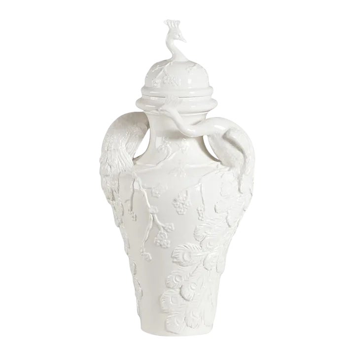 Chelsea House Peacock Ceramic Urn | Chairish