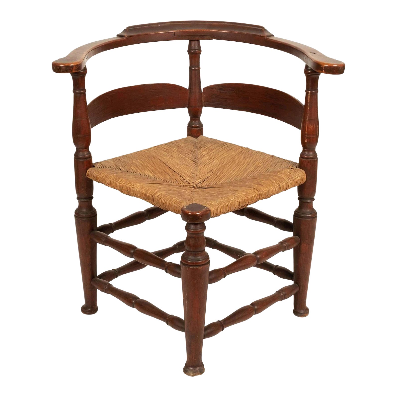 Antique Country Rush Seat Corner Chair | Chairish