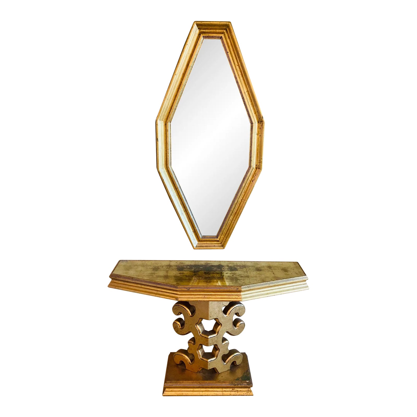 1960s Vintage Hollywood Regency Gold Gilded 2 Piece Console Table ...