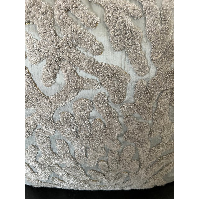 Nancy Corzine Pillow in Raw Silk With Boucle Appliqué | Chairish