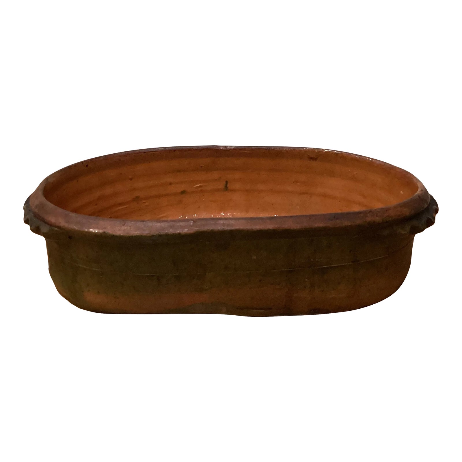 Antique French Glazed Terracotta Oval Baking/Cooking Vessel | Chairish