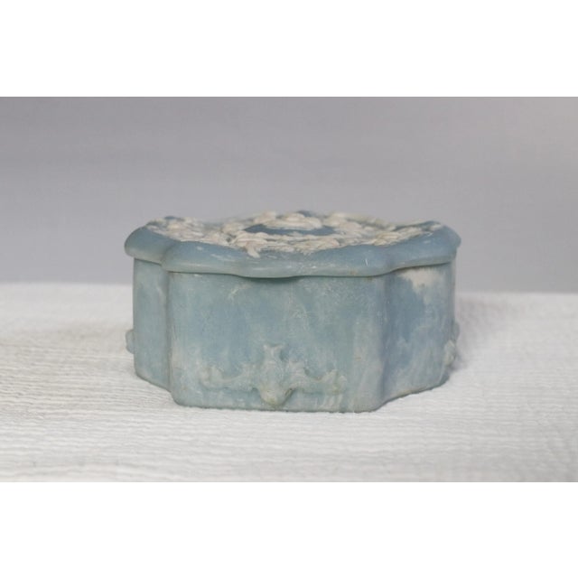 Neo Classical Cherubs Carved Blue White Alabaster Stone Box | Chairish