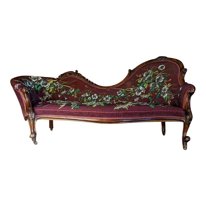 Mid 19th Century Beaded Victorian Chaise Lounge Fainting Couch | Chairish