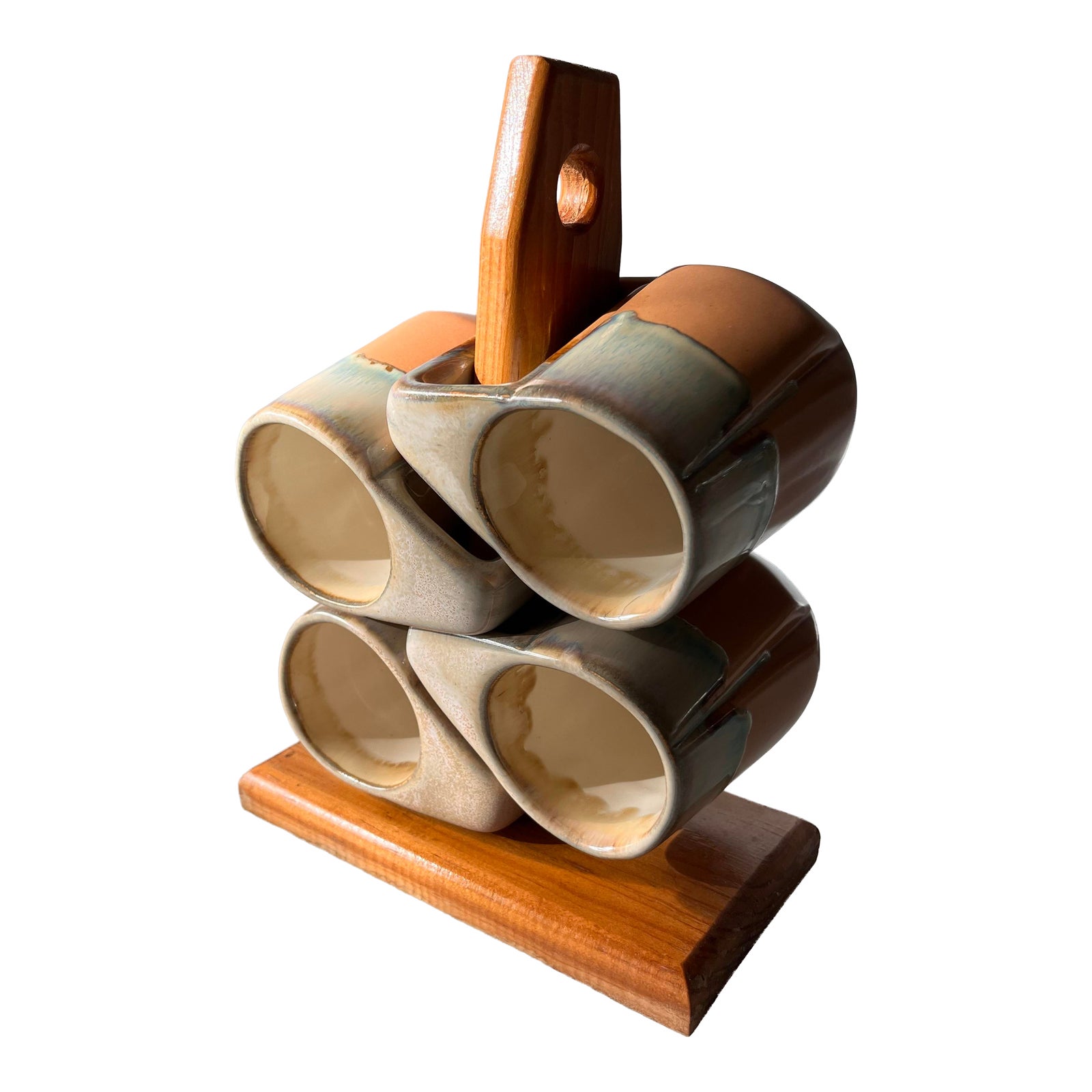 4 Piece Rodolfo Padilla Stacking Mug Set With Wood Stand | Chairish