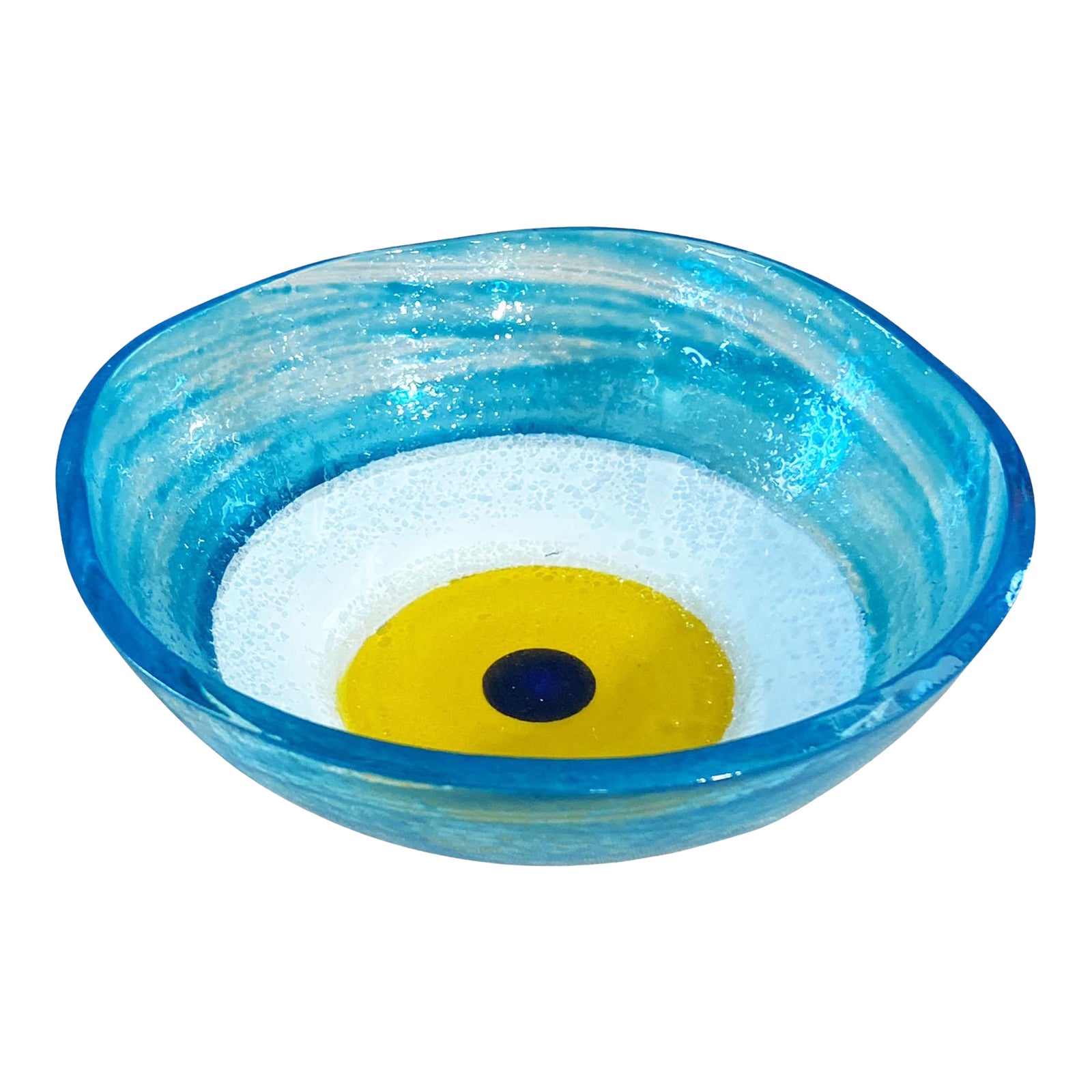 Middle Eastern Turquoise Glass Bowl With Eye 4.75" D | Chairish