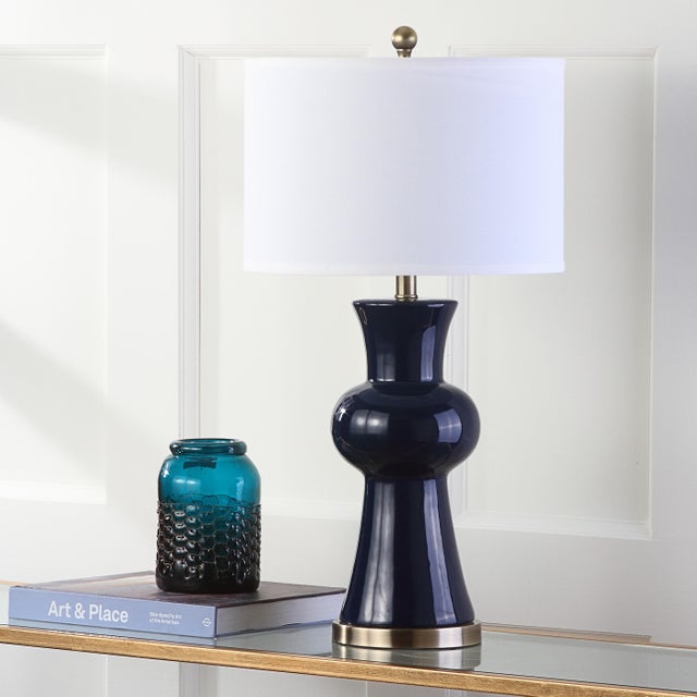 30 Inch H Column Table Lamp in Navy - a Pair | Chairish