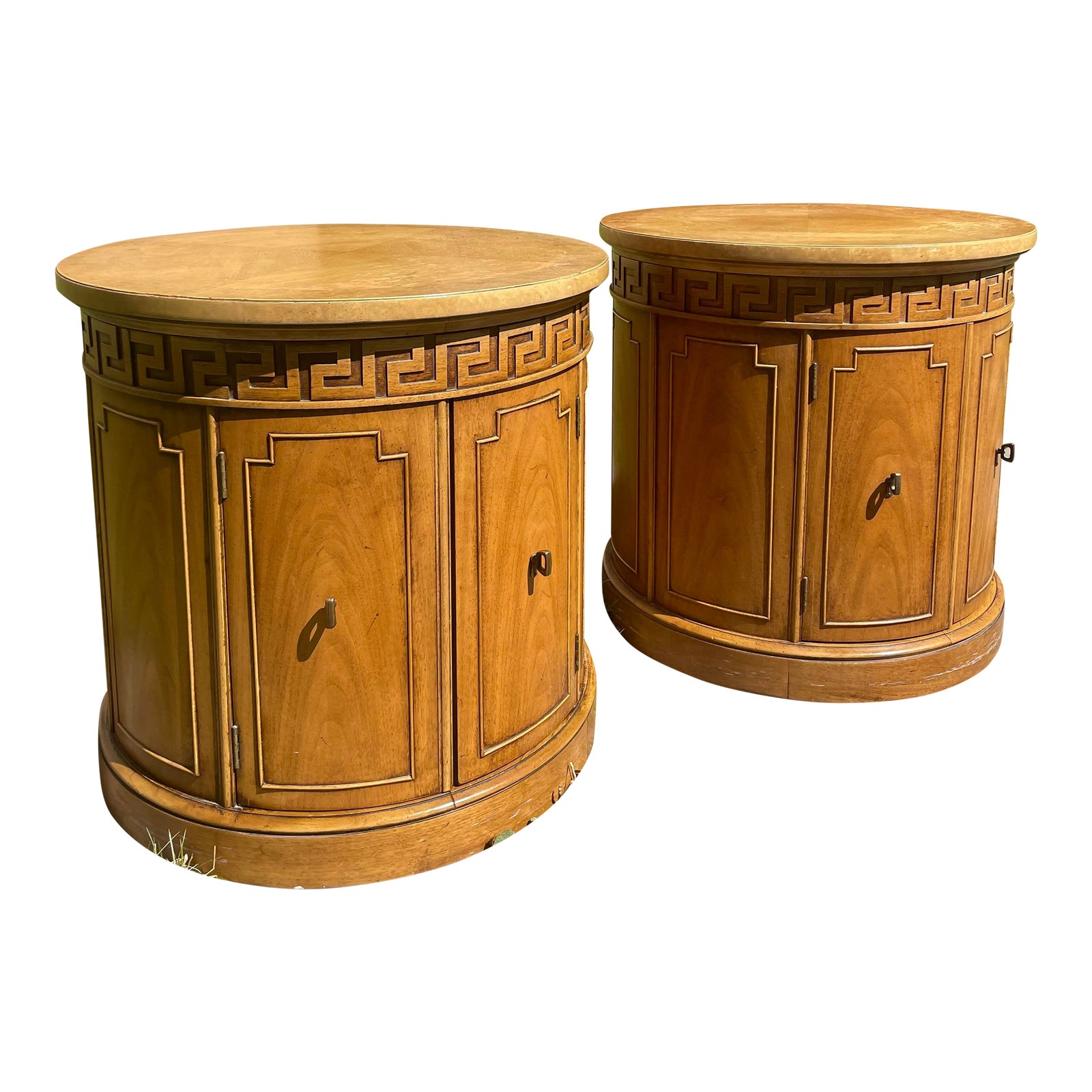 Bedside Tables Round Vintage Thomasville Greek Key Side Tables Vintage ...