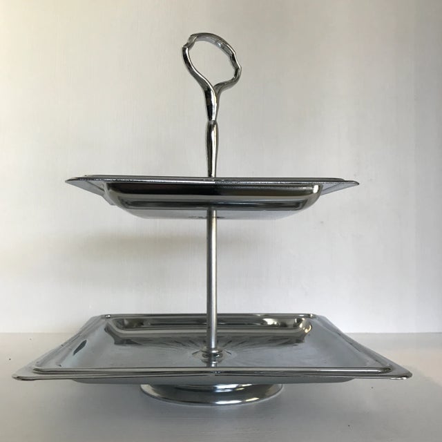 Chrome Two Tier Dessert Platter With Flower Petal Design | Chairish