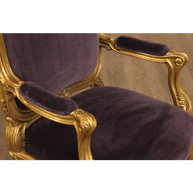 French Rococo Louis XV Style Pair of Giltwood Fauteuil Armchairs | Chairish